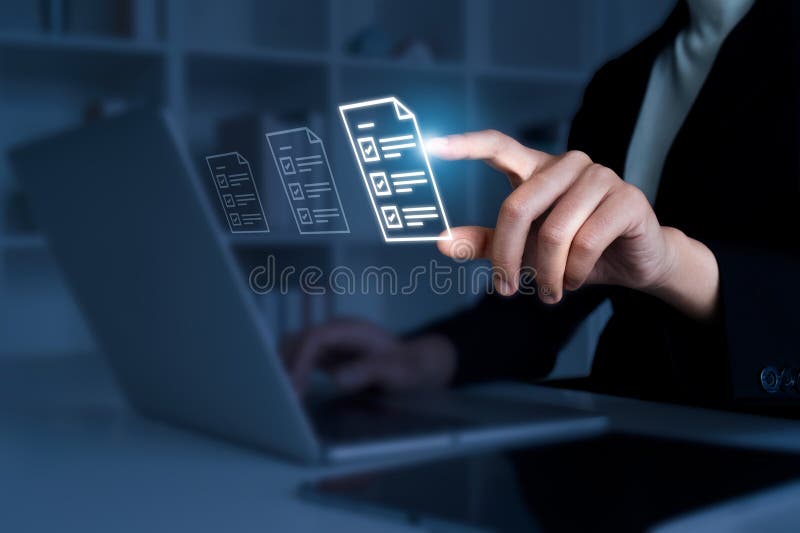 Businessman Working on Laptop Computer with Electronics Document, E ...