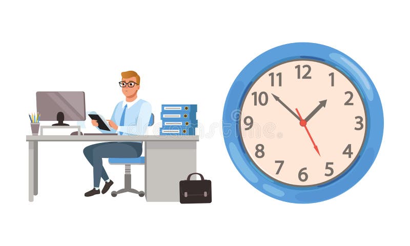 Businessman daily Routine Set. Guy Working at Computer and Talking on ...