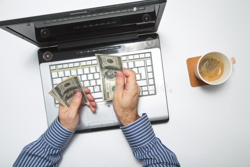 Businessman Working on Laptop and Counting Money Stock Image - Image of ...