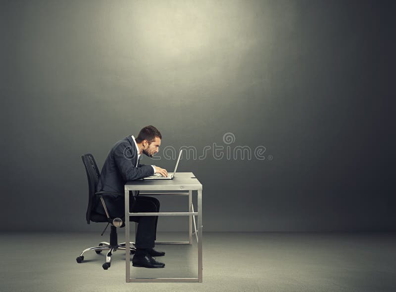Businessman Working with Laptop in the Dark Room Stock Photo - Image of ...