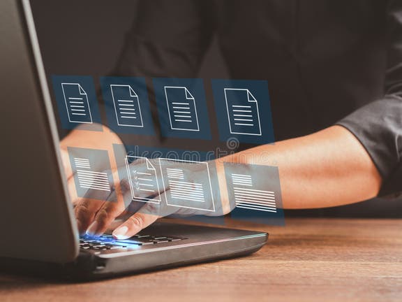 Businessman Working at a Laptop and Digital Documents with Checkbox ...