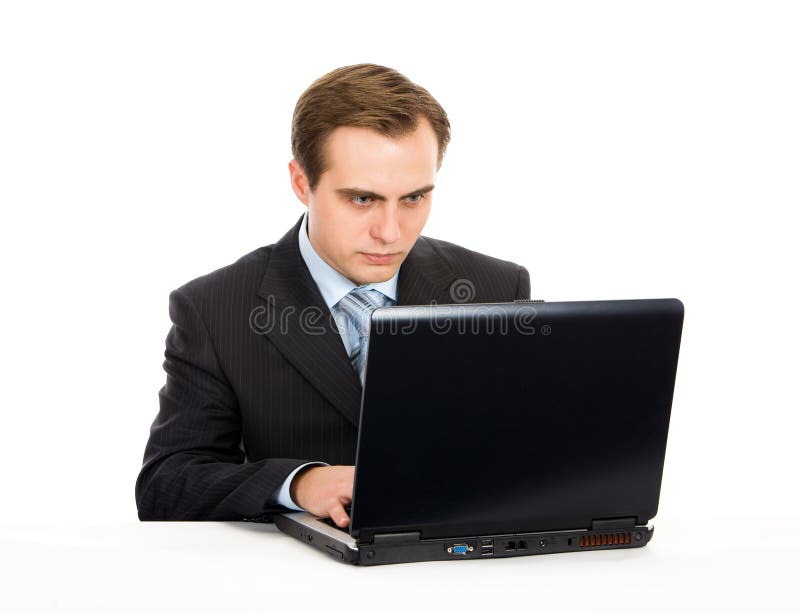 Businessman Working on Laptop. Isolated on White. Stock Image - Image ...