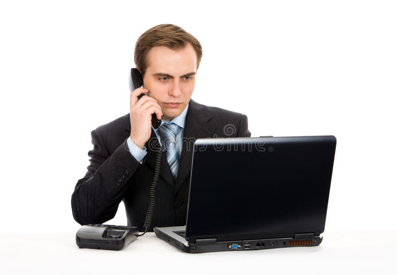 Businessman Working on Laptop. Isolated on White. Stock Image - Image ...