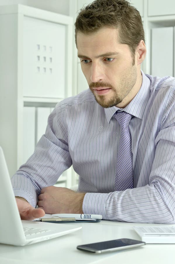 Businessman Working with Laptop in Office Stock Image - Image of ...