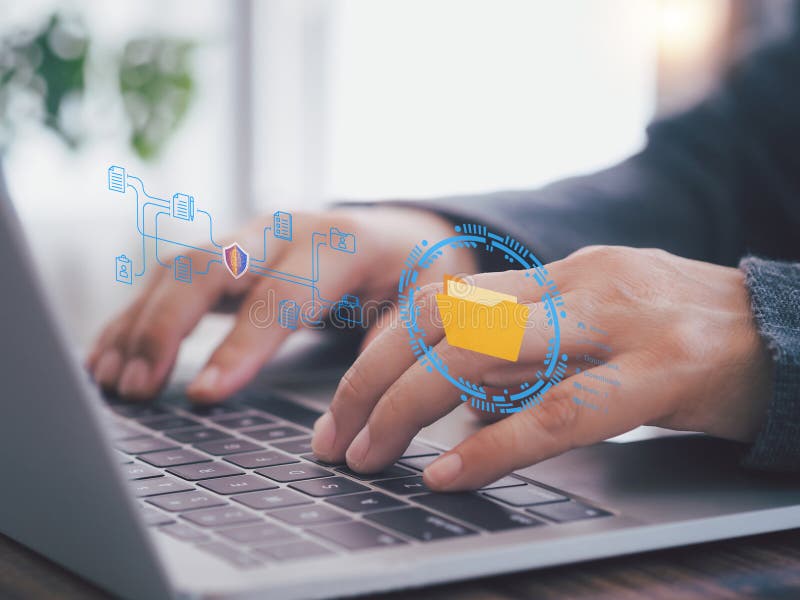 Businessman Working on Laptop, Paperless File Management, Archiving ...