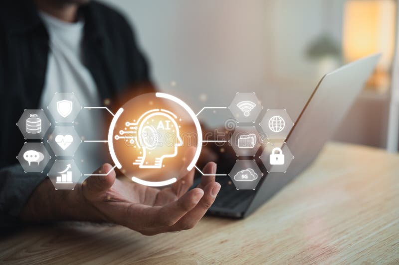 Businessman Working Laptop Virtual Digital AI Network Chain. Digital ...