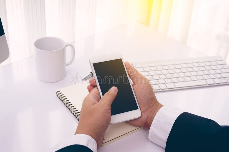 Businessman Working with Modern Devices, Computer and Mobile Pho Stock ...