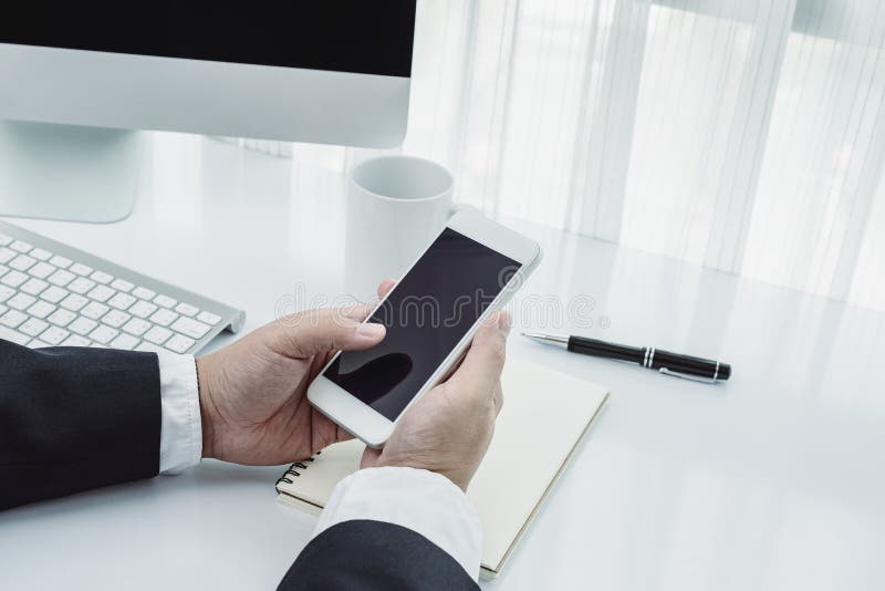 Businessman Working with Modern Devices, Computer and Mobile Phone ...