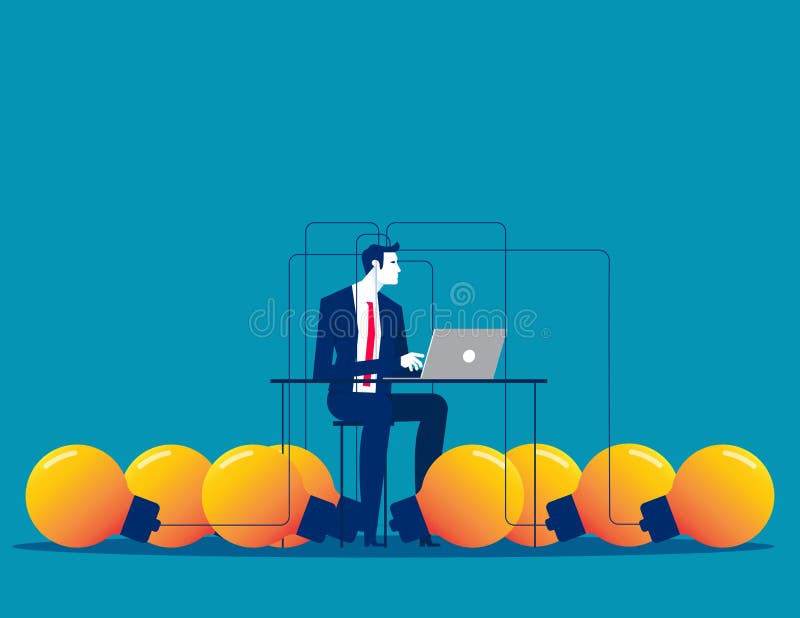 Businessman Working and Multi Creative Idea. Business Lightbulb Vector ...