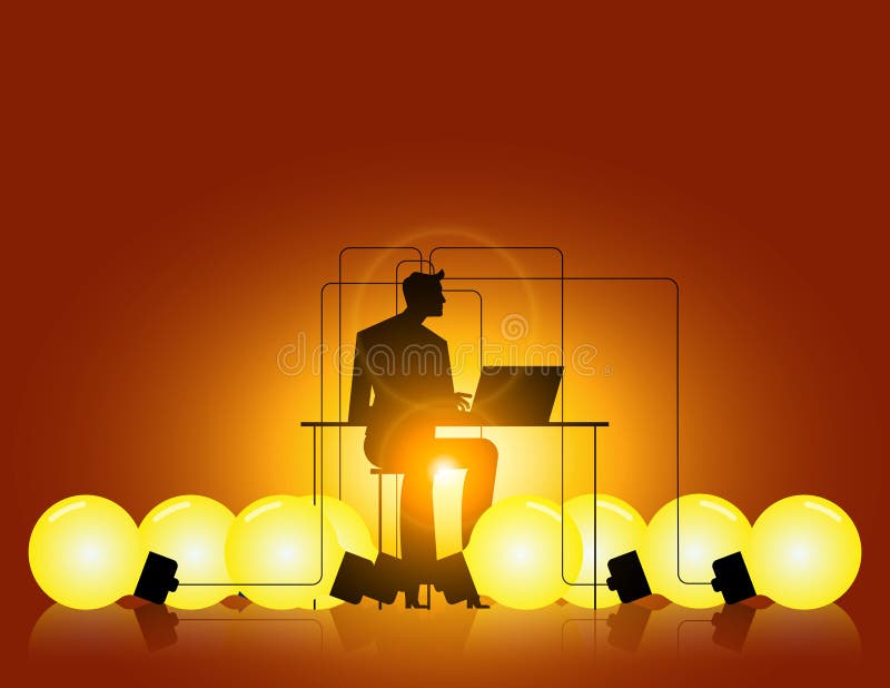 Businessman Working and Multi Creative Idea. Business Lightbulb Vector ...