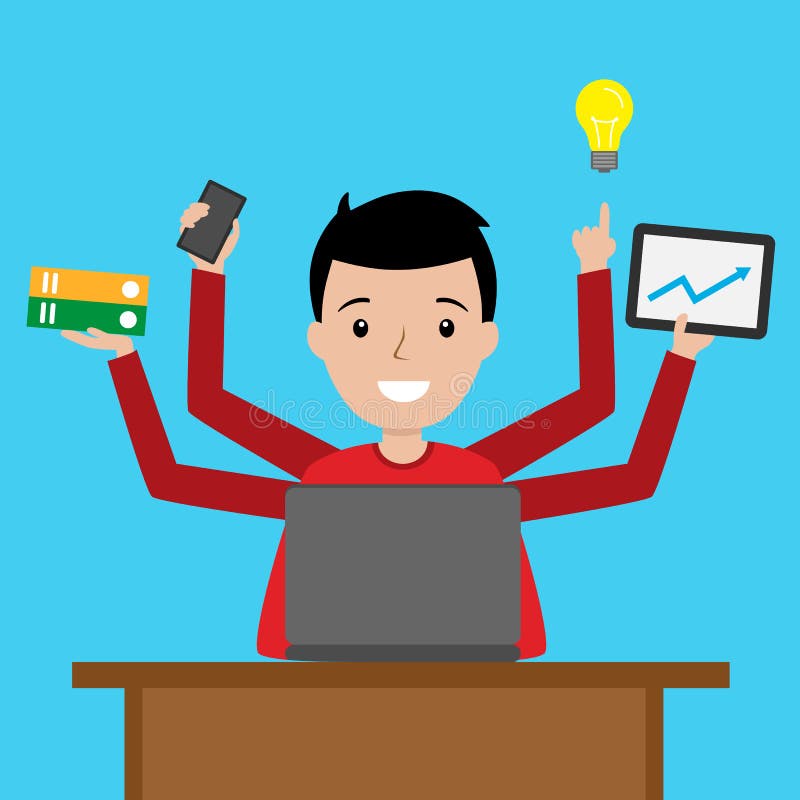 Businessman Working on Multitasking Stock Vector - Illustration of ...