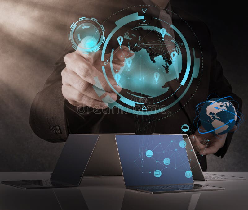 Businessman Working with New Modern Computer Show Social Network Stock ...
