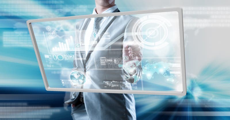 Businessman Press on Digital Screen, Digital Layer Effect, Busin Stock ...