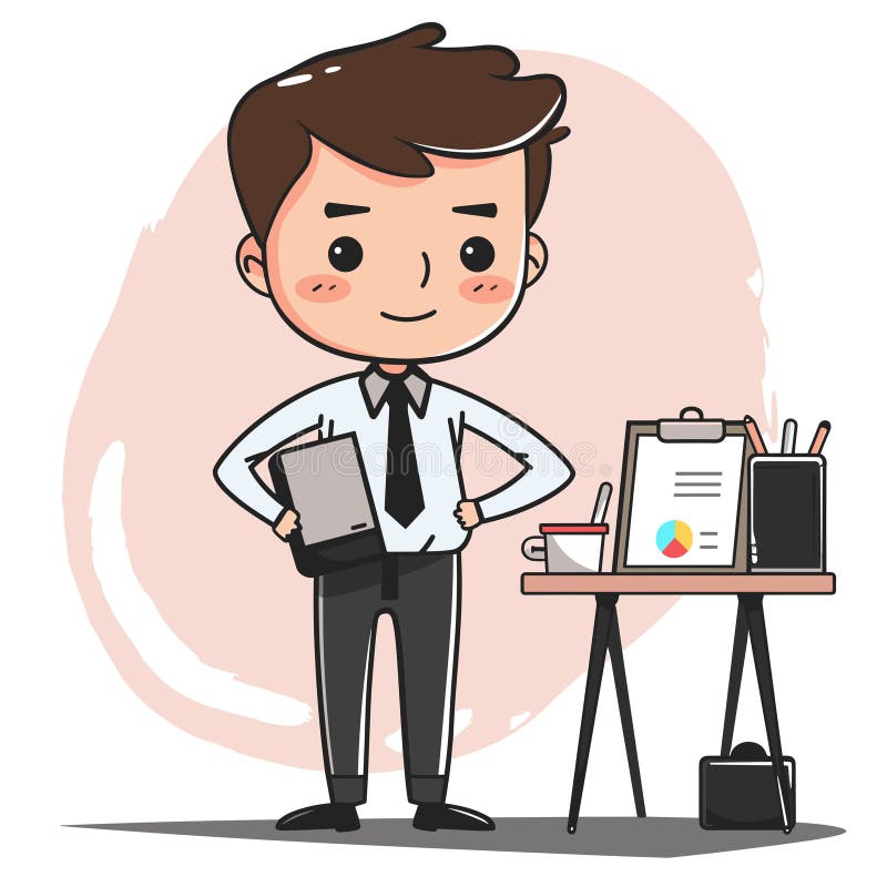 Businessman Working in Office. Cute Cartoon Character Stock Vector ...