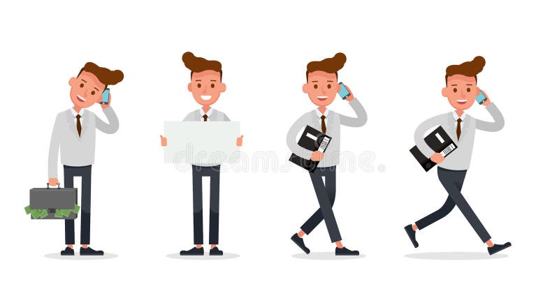 Businessman Working in Office and Different Poses Character Vector ...