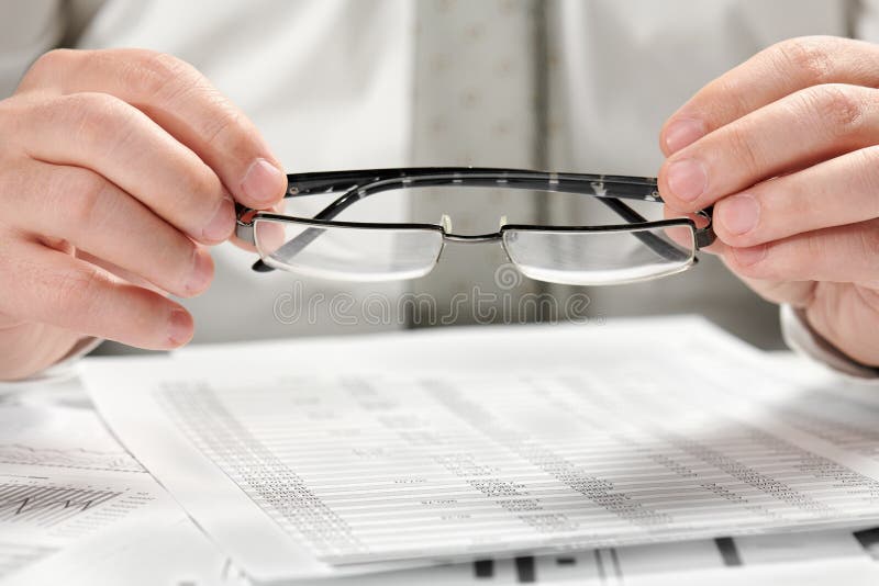 Businessman Working in an Office. Hands and Documents Closeup Stock ...