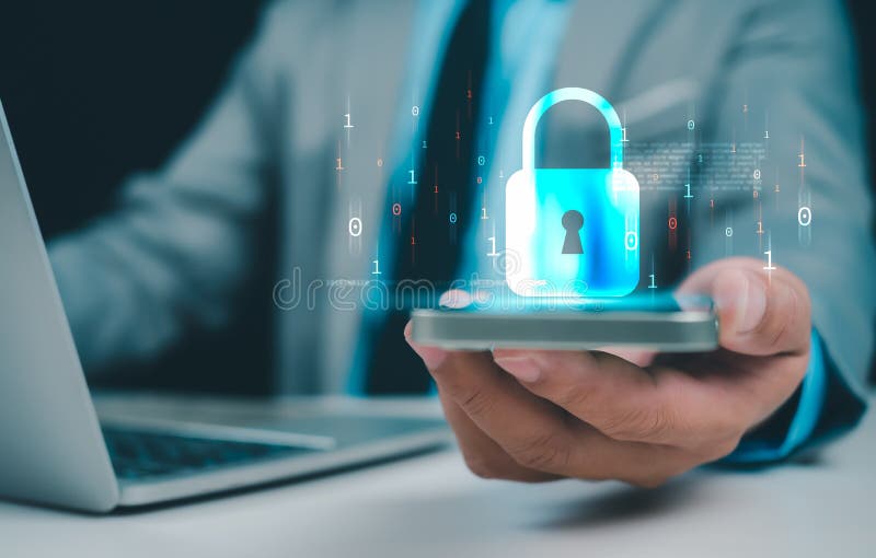 Businessman Working on Phone and Computer Online Showing Protection ...