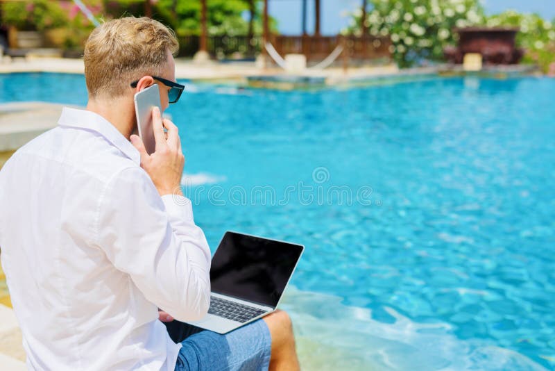 583 Businessman Working Laptop Pool Stock Photos - Free & Royalty-Free ...