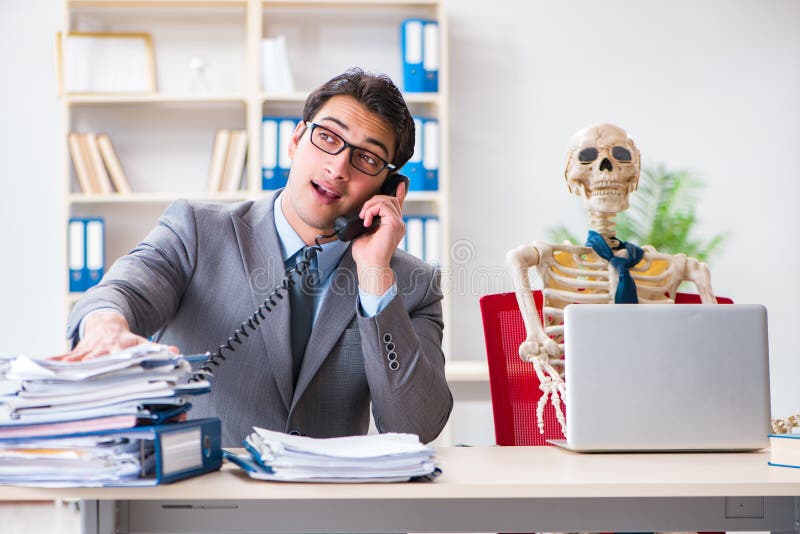 The Businessman Working with Skeleton in Office Stock Image - Image of ...