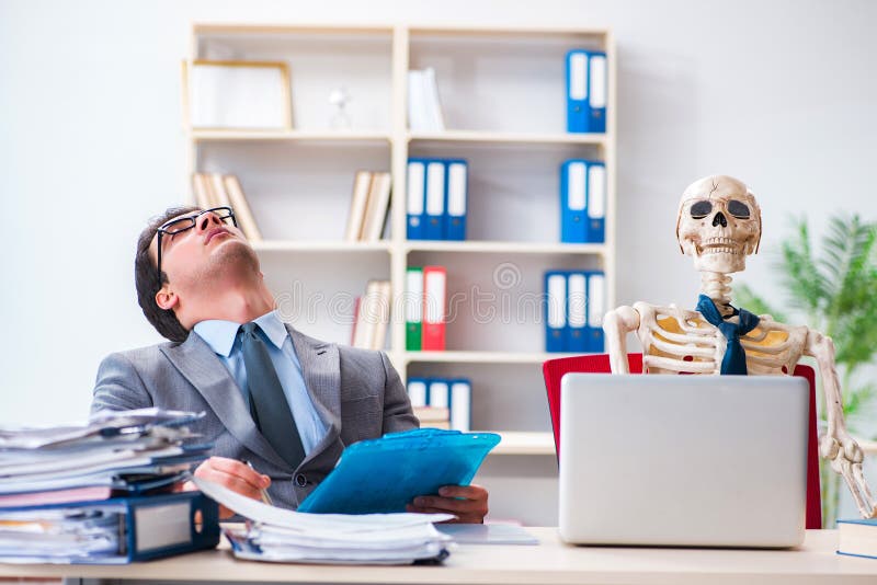 The Businessman Working with Skeleton in Office Stock Image - Image of ...