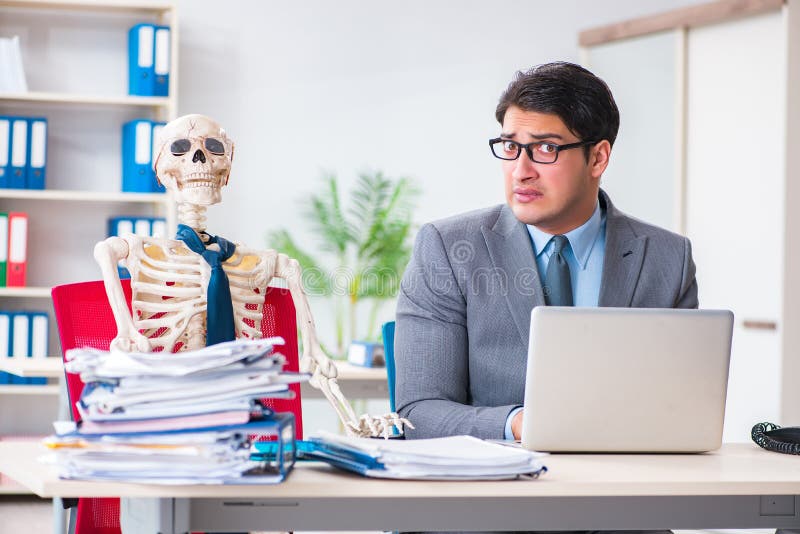 The Businessman Working with Skeleton in Office Stock Image - Image of ...
