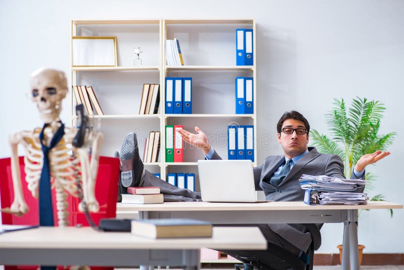 The Businessman Working with Skeleton in Office Stock Image - Image of ...
