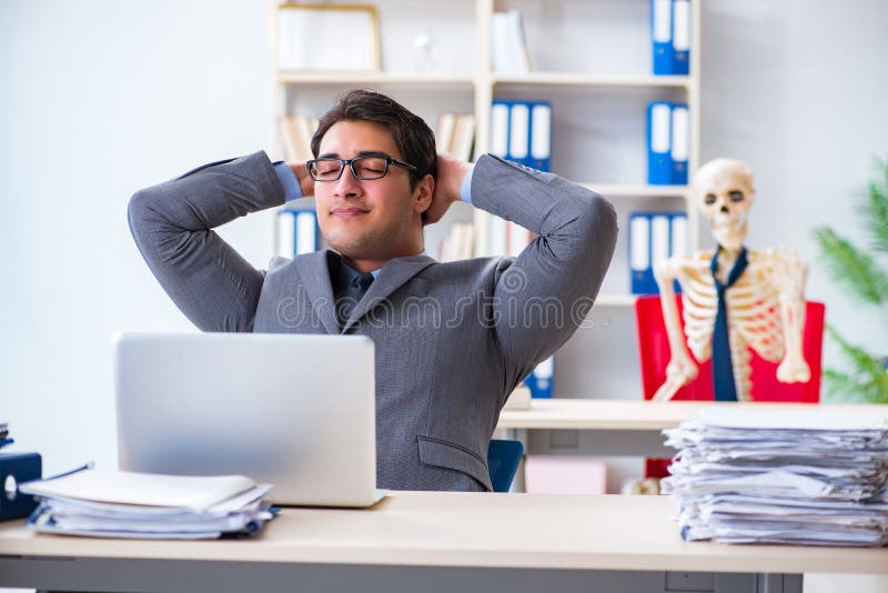 The Businessman Working with Skeleton in Office Stock Image - Image of ...