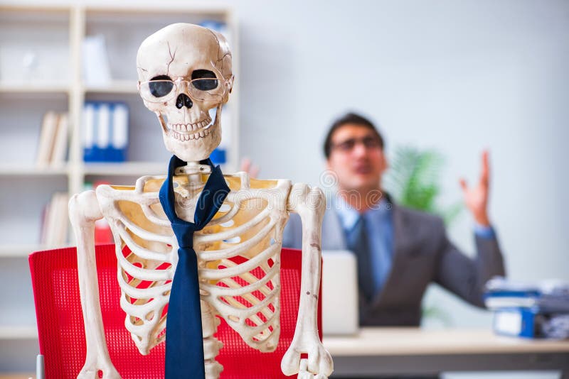 The Businessman Working with Skeleton in Office Stock Image - Image of ...