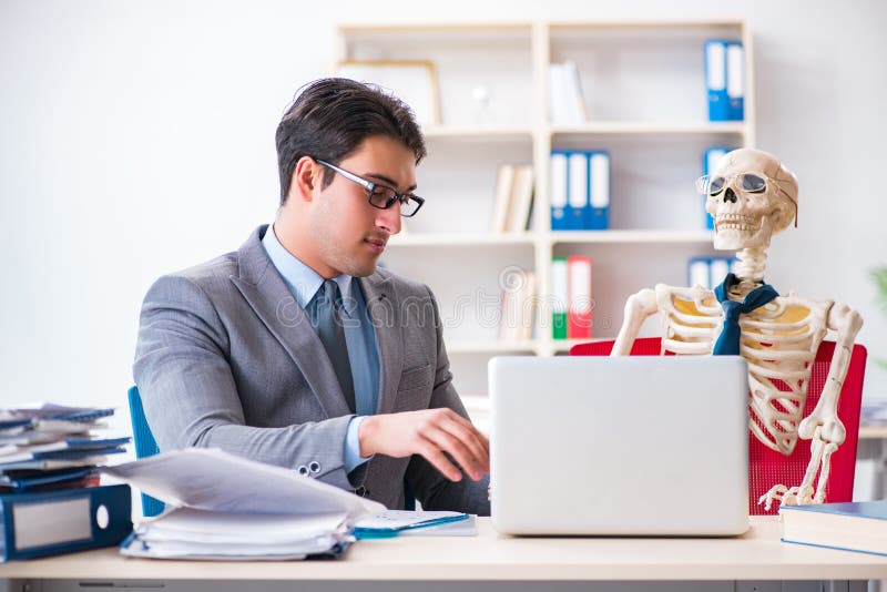 The Skeleton Businessman Working in the Office Stock Photo - Image of ...
