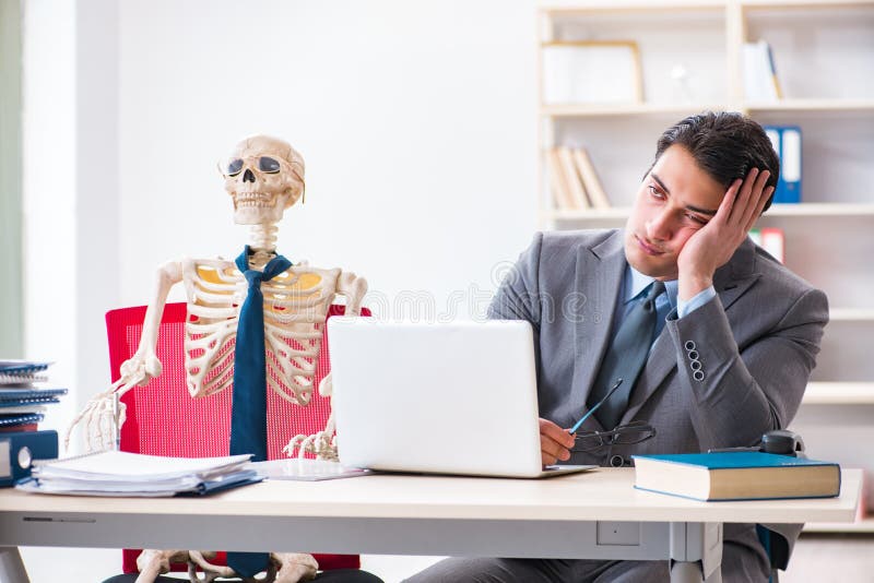 The Businessman Working with Skeleton in Office Stock Image - Image of ...