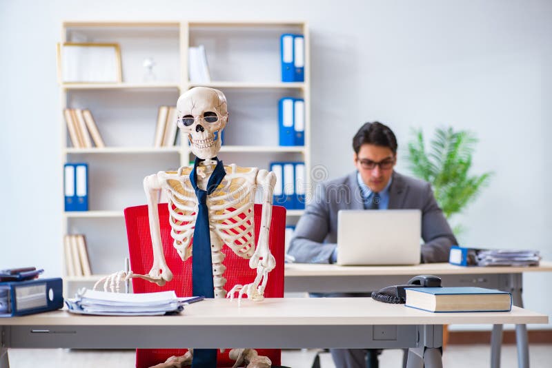 The Businessman Working with Skeleton in Office Stock Image - Image of ...
