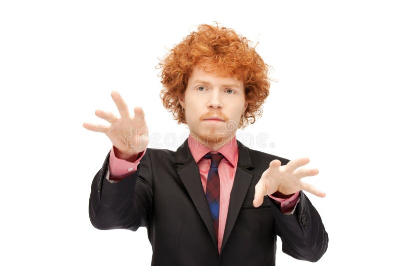 Businessman Working with Something Imaginary Stock Photo - Image of ...