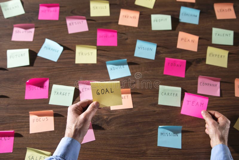 Businessman Working with Sticky Notes in Office Stock Photo - Image of ...