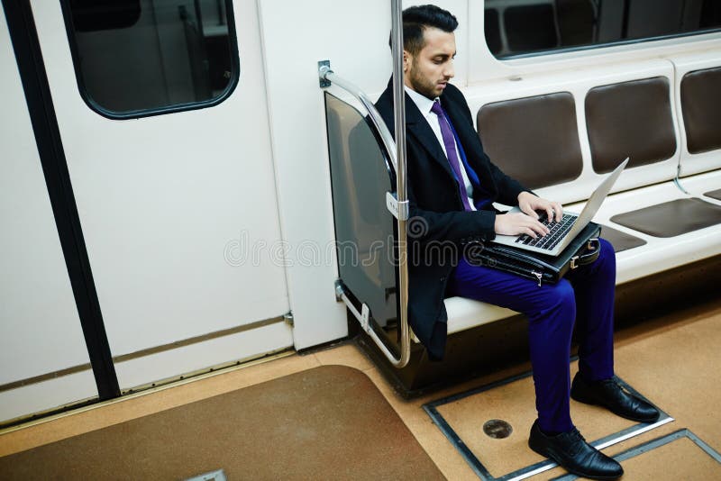 Businessman Working in Subway Train Stock Photo - Image of wagon ...