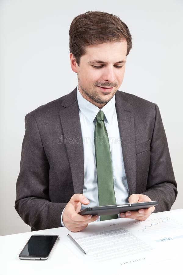 Businessman Working with Tablet Stock Photo - Image of business, haired ...