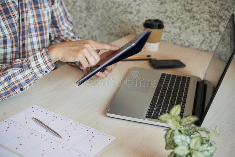 Businessman Working on Tablet Computer Stock Image - Image of reading ...