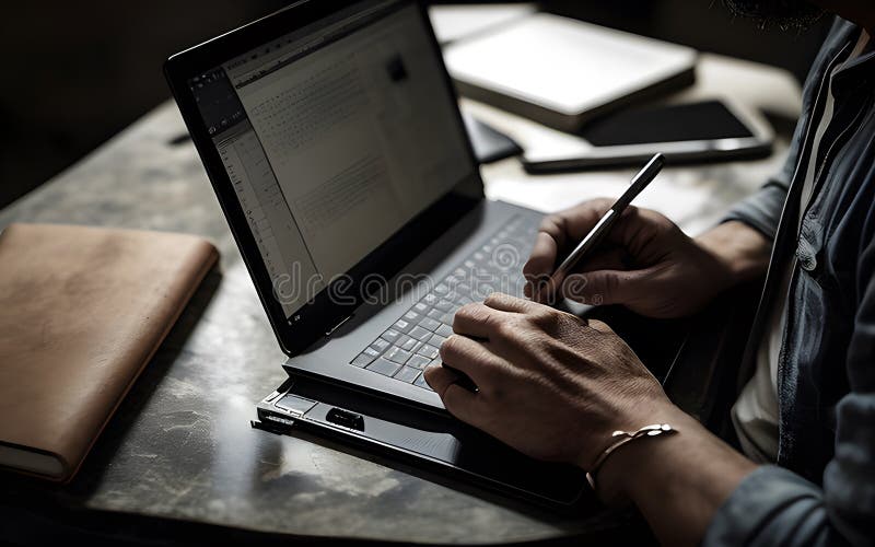Businessman Working on Tablet at Work in Office. Focus on Hand Stock ...