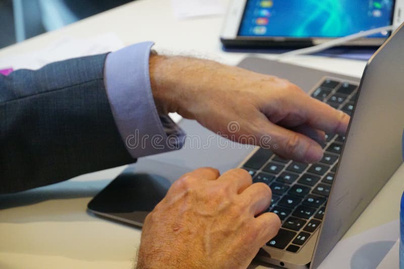 Businessman Hands on Computer Stock Photo - Image of engineering ...