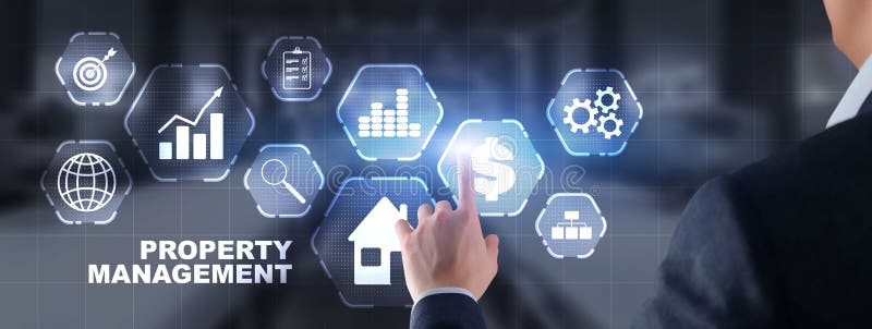 Businessman Working on a Virtual Screen Inscription: Property ...