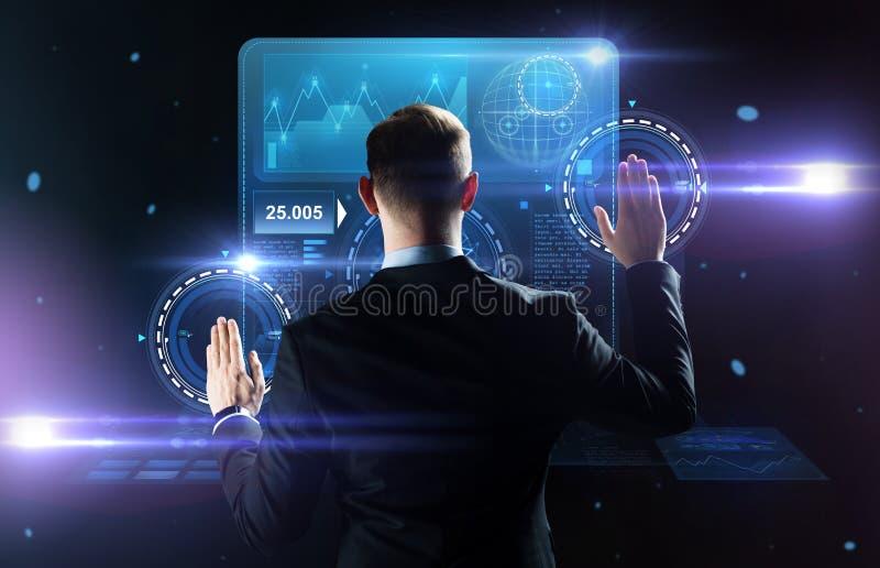 Man Working with Virtual Screens Stock Image - Image of casual, calm ...