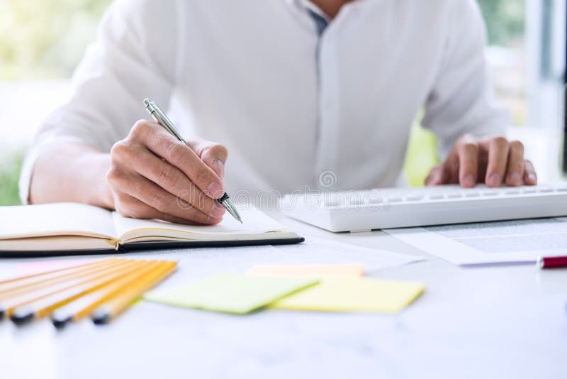 Businessman Working Writing Making Note Business Plan and Graphic ...