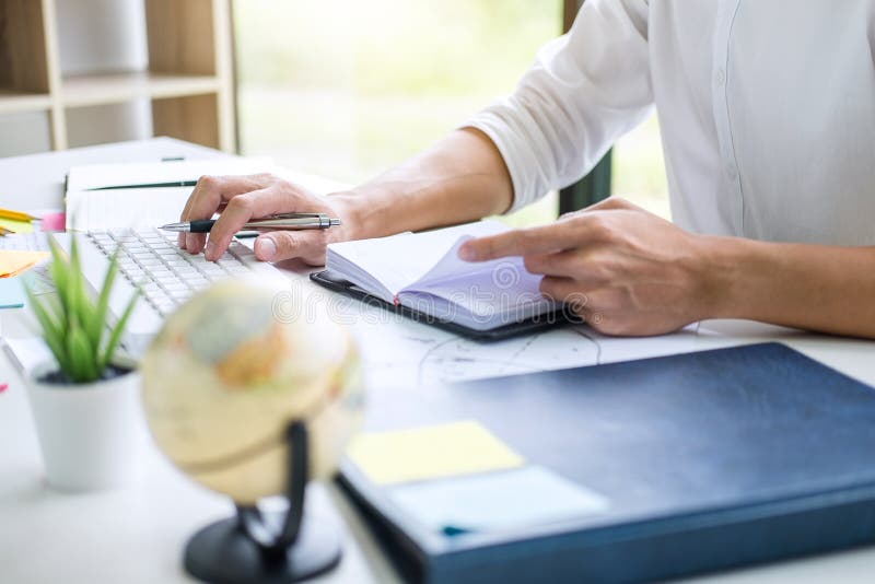 Businessman Working Writing Making Note Business Plan and Graphic ...