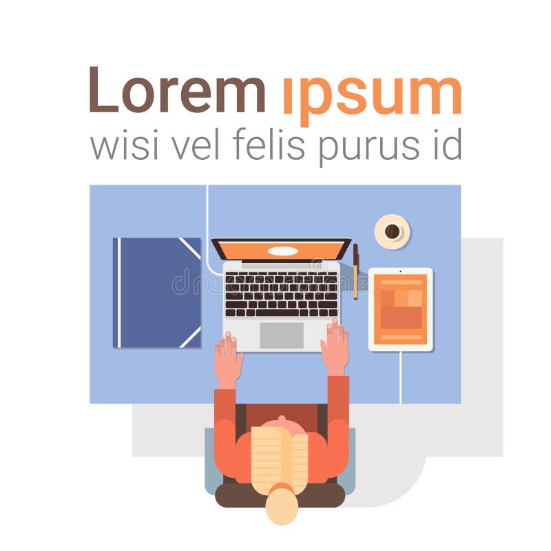 Businessman Workplace Desk Hands Working Laptop Computer Top Angle View ...