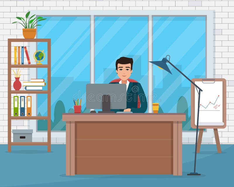 Businessman in Workplace in Office. Stock Vector - Illustration of ...