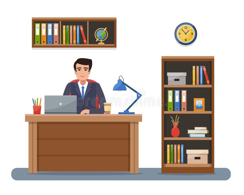 Businessman in Workplace in Office. Stock Vector - Illustration of home ...