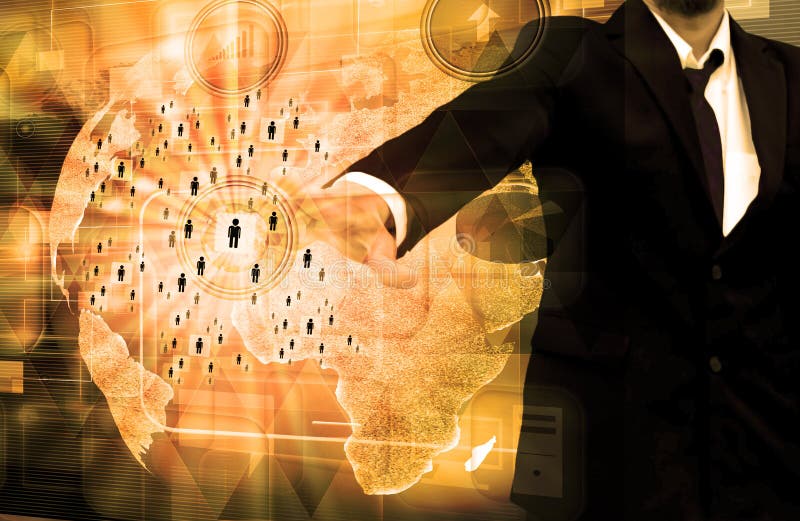 Businessman Works with Business and Technology Network Display Stock ...