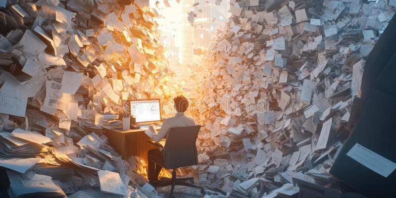 Businessman Works Hard Under Huge Stack of Papers, Stress Concept Stock ...