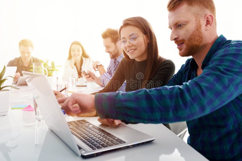 Businessman Works in Office with a Laptop Connected on Internet Network ...