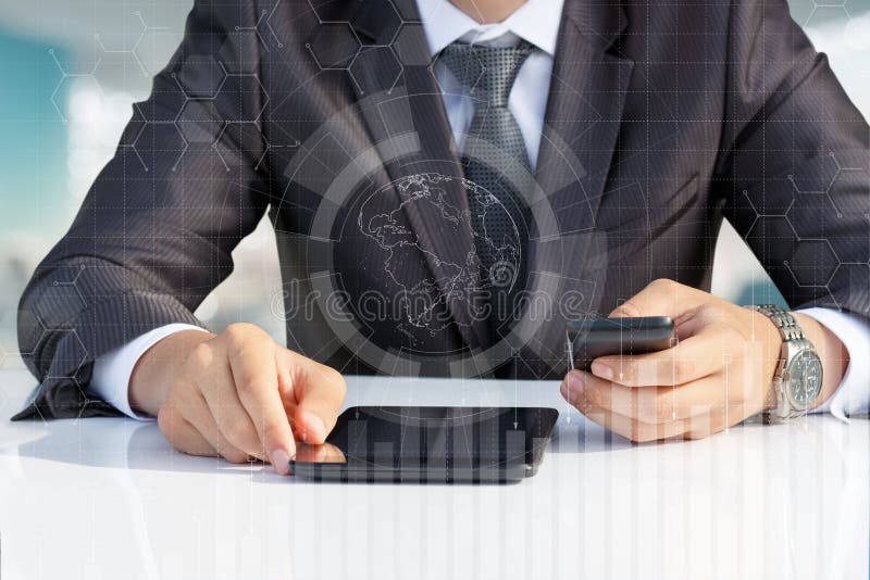 Businessman Works Using Modern Mobile Devices Stock Photo - Image of ...