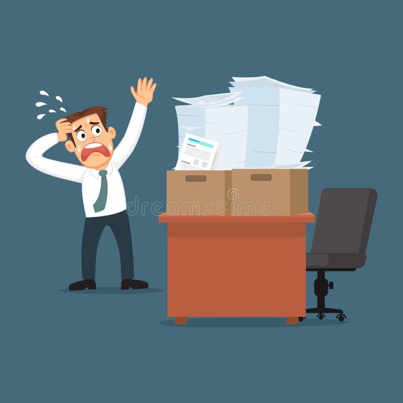 Businessman Worry about a Pile of Documents of Work on the Table Stock ...